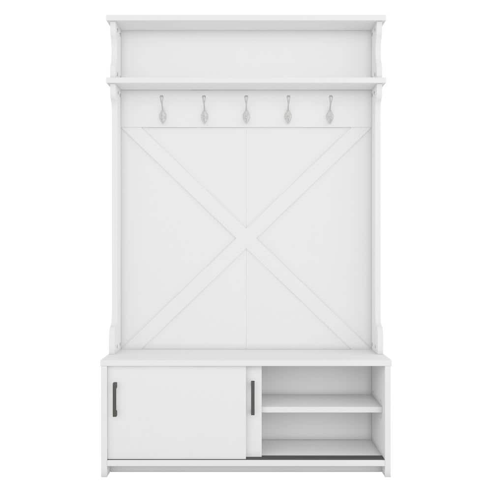 URTR Off White Hall Tree with Storage Shelves and Hooks Hallway Shoe ...