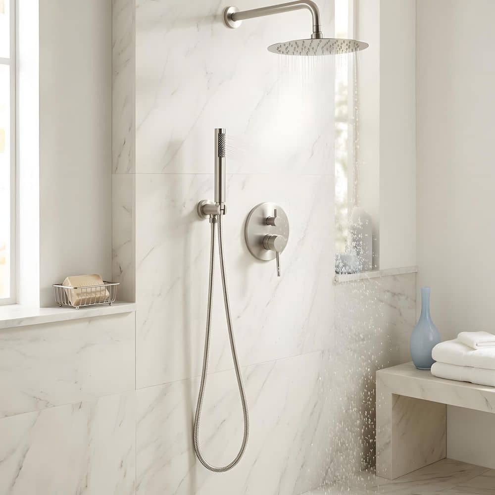 ZEPENGIA 1-Spray Pattern 10 in.Dual Shower Head with Wall Mounted Round ...