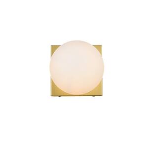 Simply Living 6 in. 1-Light Modern Brass Vanity Light with Frosted ...