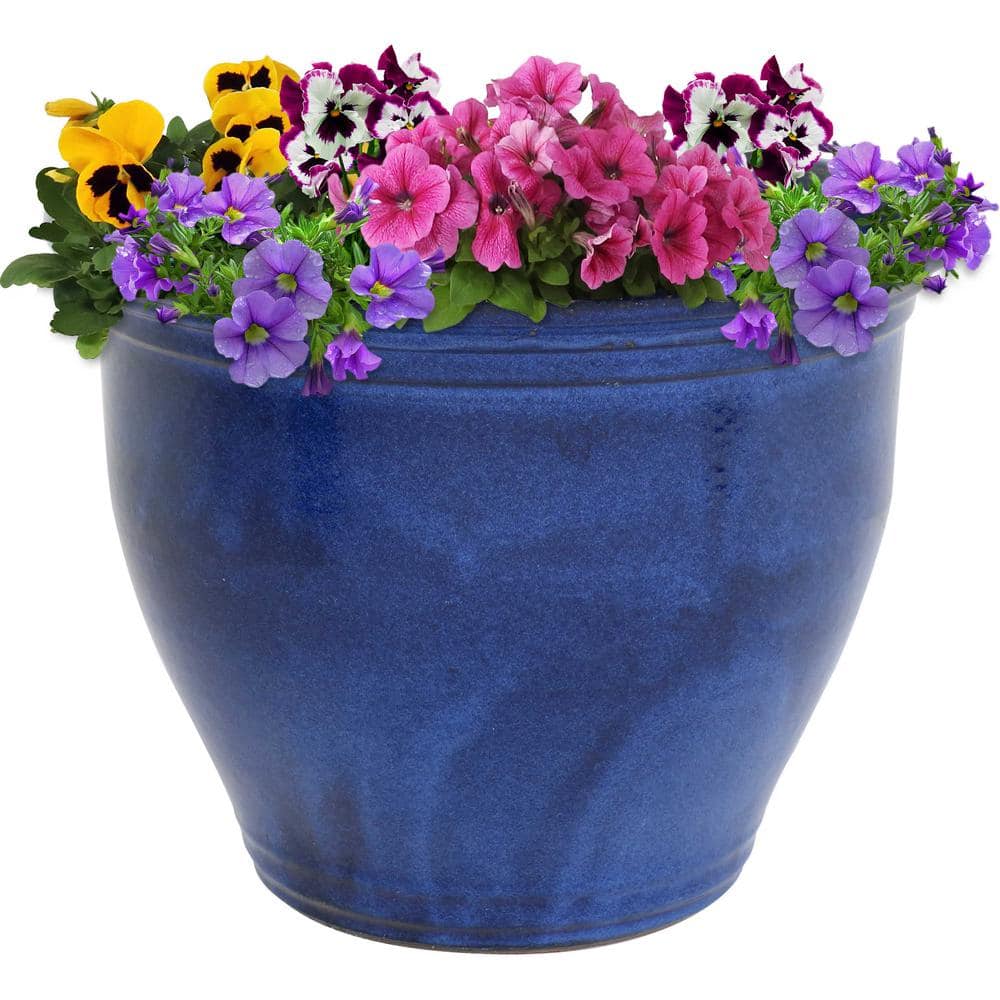 Sunnydaze Studio 18 in. Ceramic Imperial Blue Indoor/Outdoor Planter AP ...
