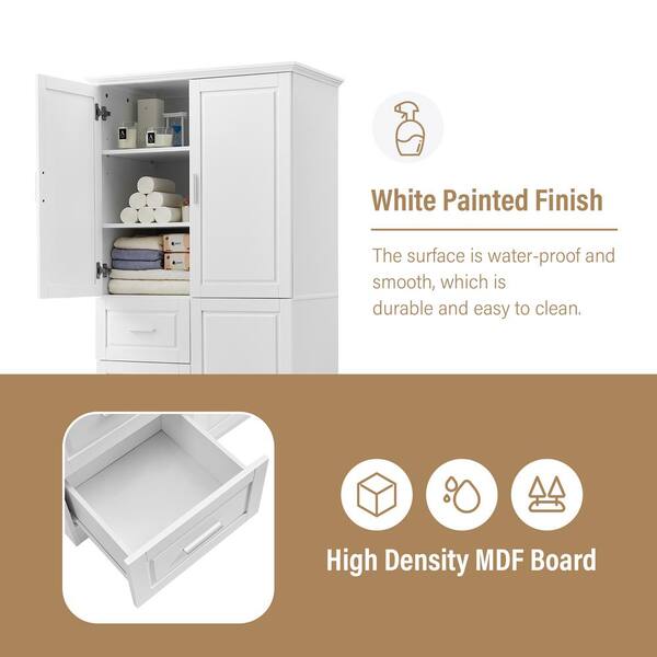 High Quality 33 in. W x 18.1 in. D x 62 in. H White Linen Cabinet with Adjustable Shelves and Anti Tip Device MSWY 71 The Home Depot