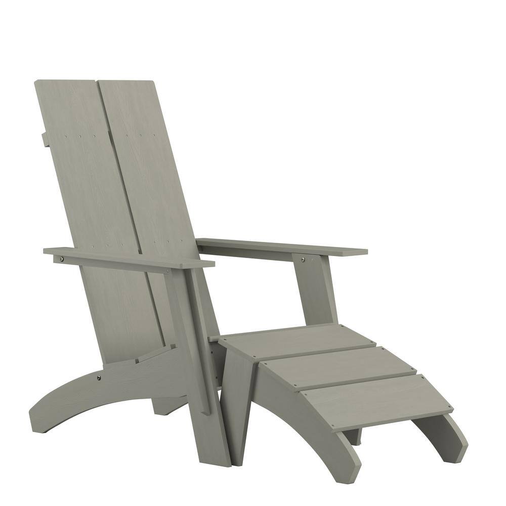 Carnegy Avenue Gray Faux Wood Resin Adirondack Chair with Foot Rest CGA ...