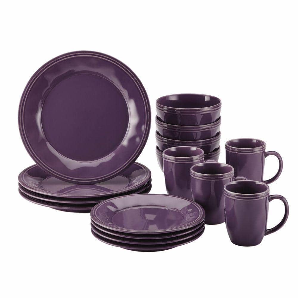 Rachael Ray Cucina 16-Piece Casual Lavender Stoneware Dinnerware Set ...