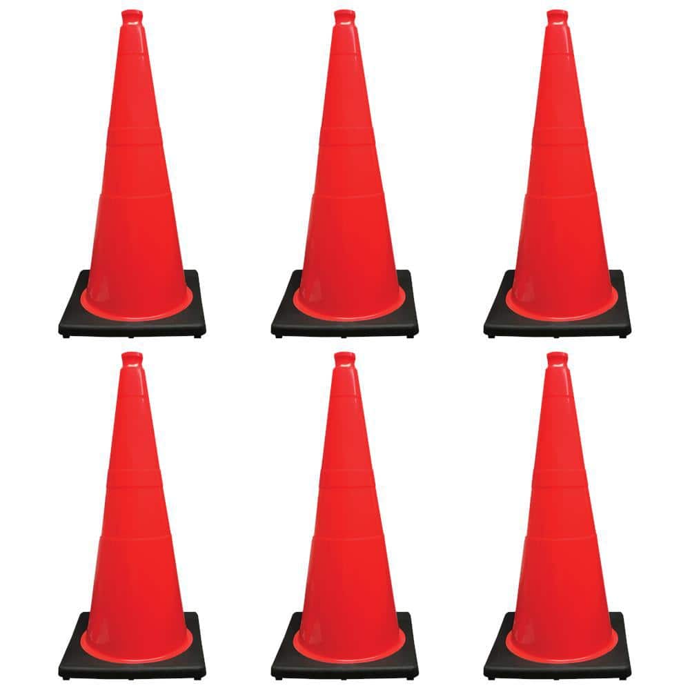 PLASTICADE 28 in. Orange Traffic Cone with Black Base 10 lbs. (6-Pack ...