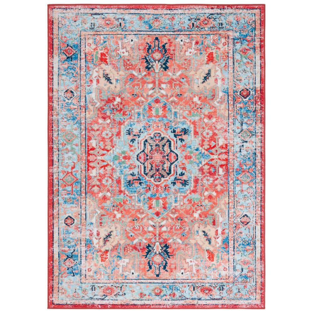 SAFAVIEH Riviera Light Blue/Red 4 ft. x 6 ft. Machine Washable ...