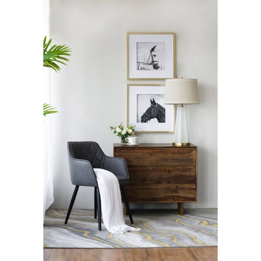 Set of 2 Black and White Horse Animal Gold Framed Wall Art Printing ...