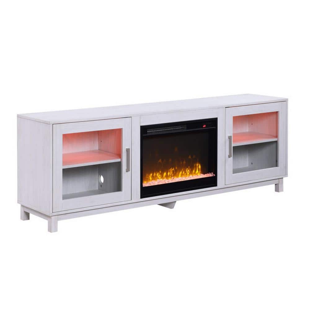 Benjara White, Clear and Silver TV Stand Fits TVs up to 65 to 70 in ...