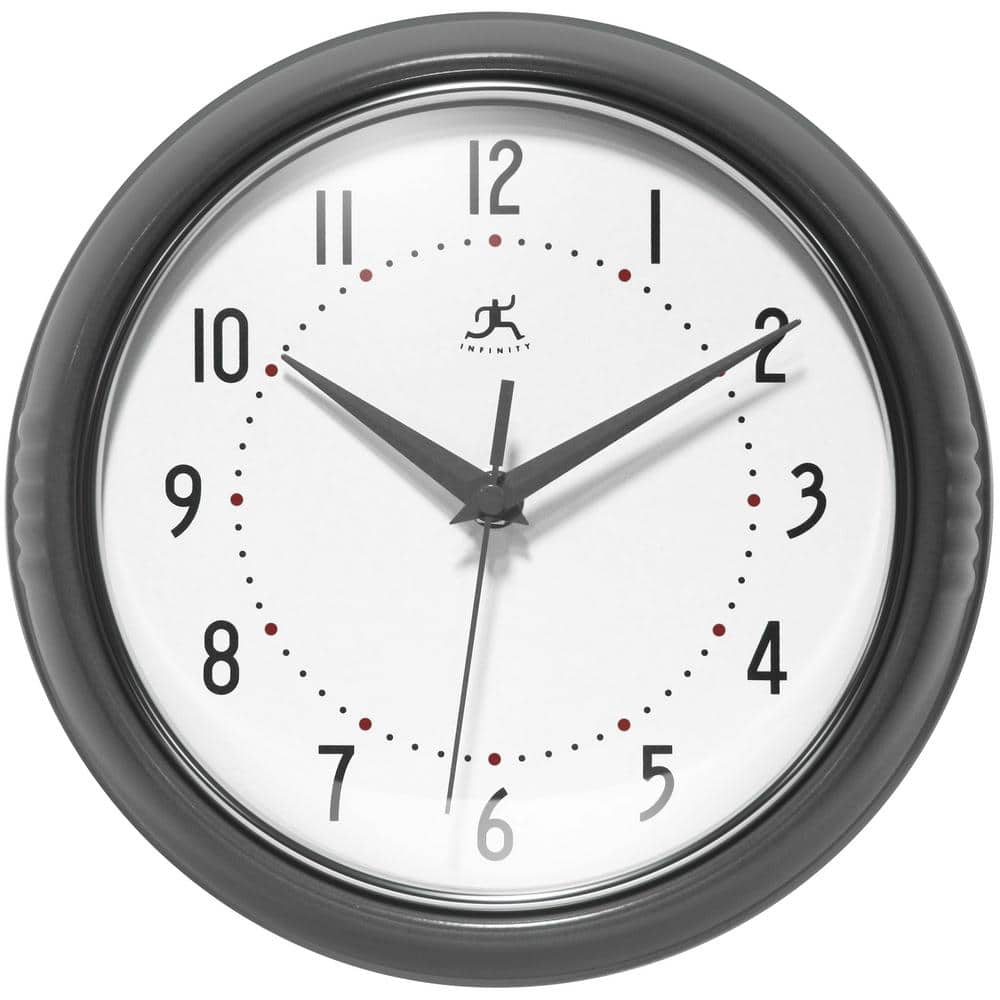 Infinity Instruments Retro Round Oyster Grey Aluminum Wall Clock, 9.5 ...