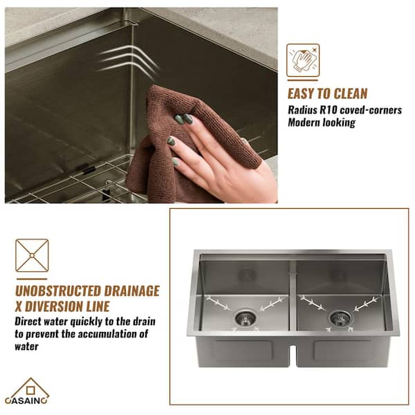Laser Welded Sink 16 Gauge Undermount Double Bowl Kitchen Sink - 31 ...