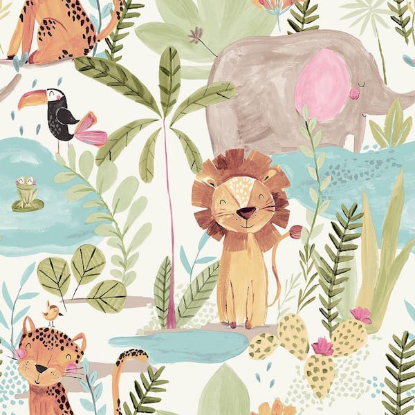 Advantage In The Jungle Multi-Colored Animal Friends Wallpaper Sample ...