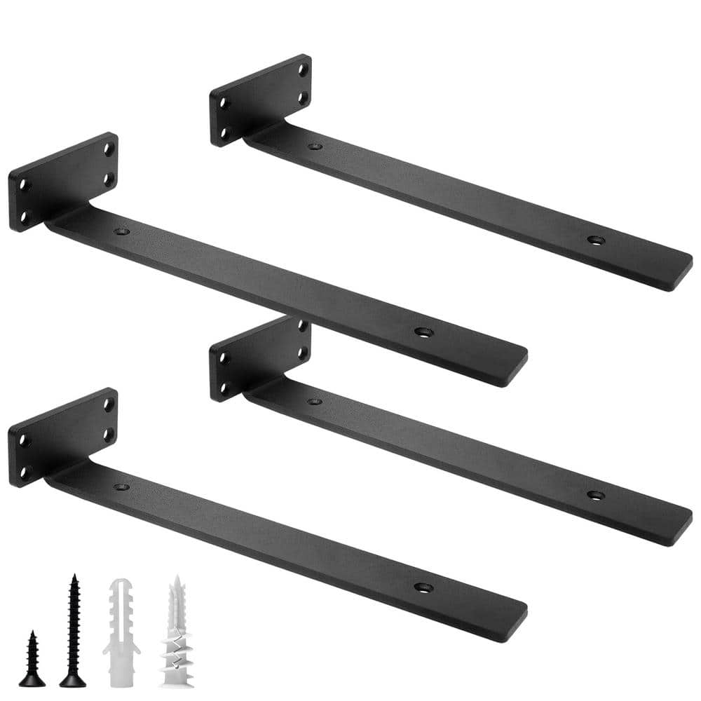 Angel Sar 12 in. Heavy Duty Black Metal L Floating Shelf Brackets ...