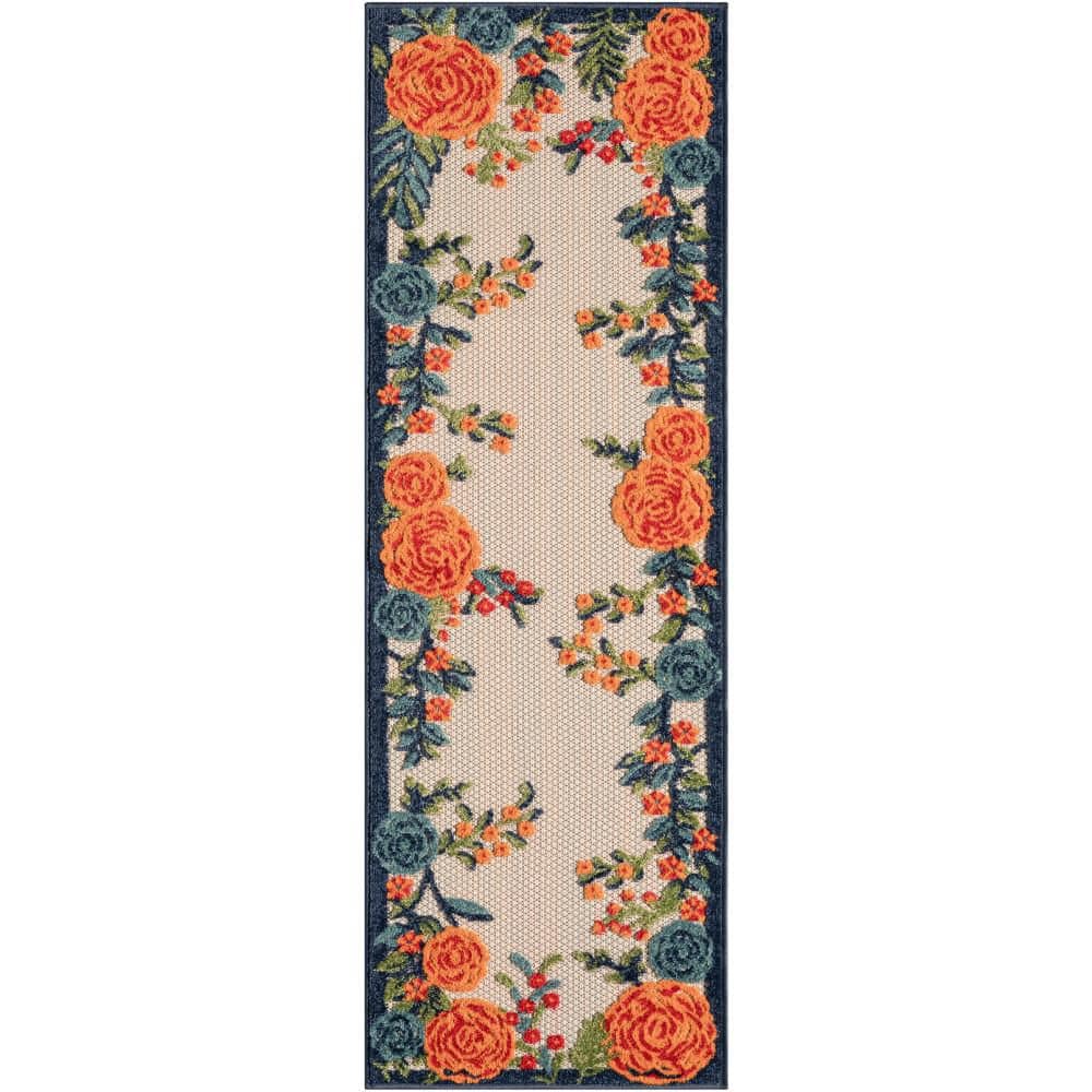 Nourison Aloha Multicolor 2 ft. x 6 ft. Botanical Contemporary Indoor ...