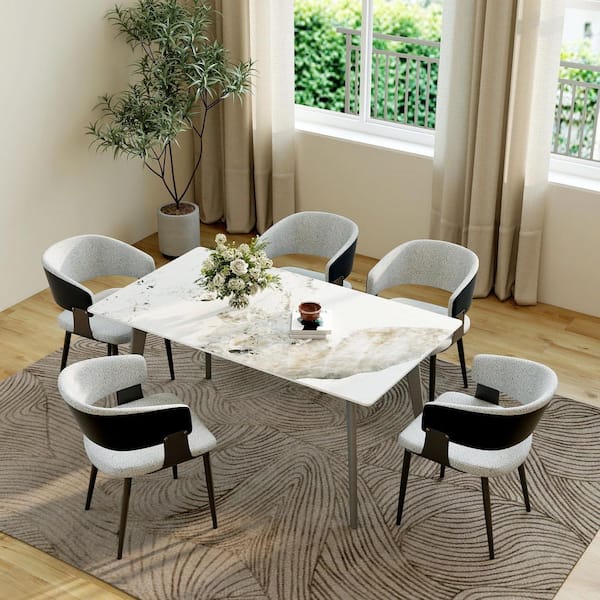 Magic Home 63 in. Pandora Sintered Stone with Gray Metal 4 Legs Dining ...