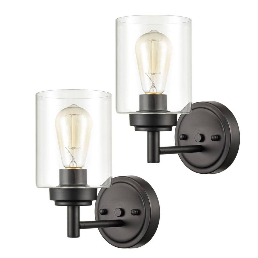CLAXY 12.52 in. 2-Light Black Modern Wall Sconce with Standard Shade HY ...