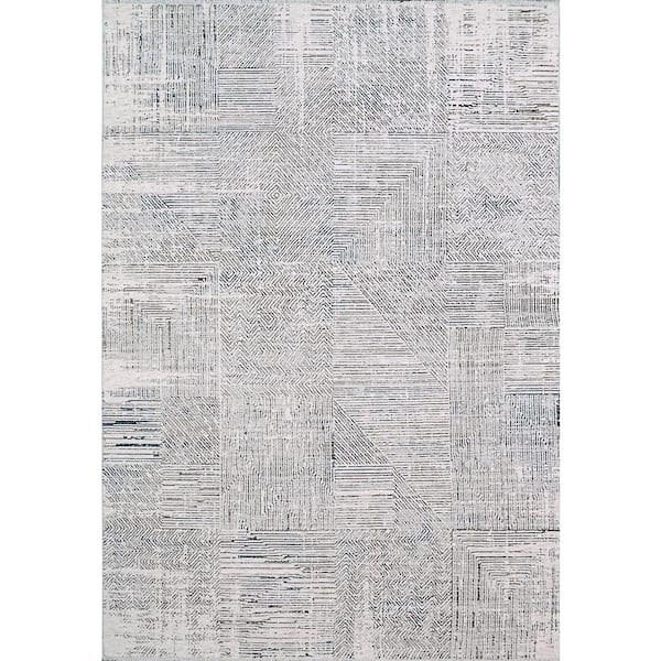 Dynamic Rugs Carson 9 ft. X 12 ft. Ivory/Blue Geometric Indoor Area Rug ...