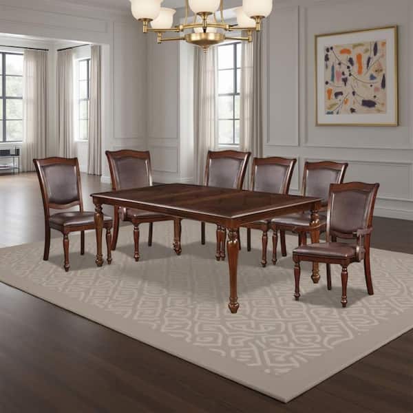Benjara Veni 7-Piece Rectangle Cherry Brown and Espresso Brown Wood Top ...