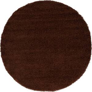 Unique Loom Solid Shag Chocolate Brown 6 ft. Round Area Rug 3136087