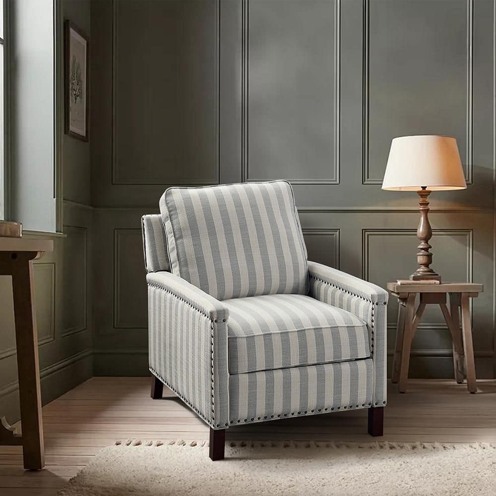Lazzara Boone Beige with Grayish Blue Strip Textured Fabric Manual Push ...