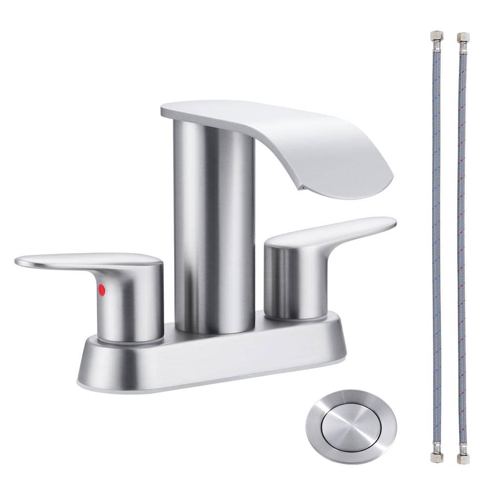 IVIGA 4 in. Centerset Double Handle Waterfall Stainless Steel Bathroom ...