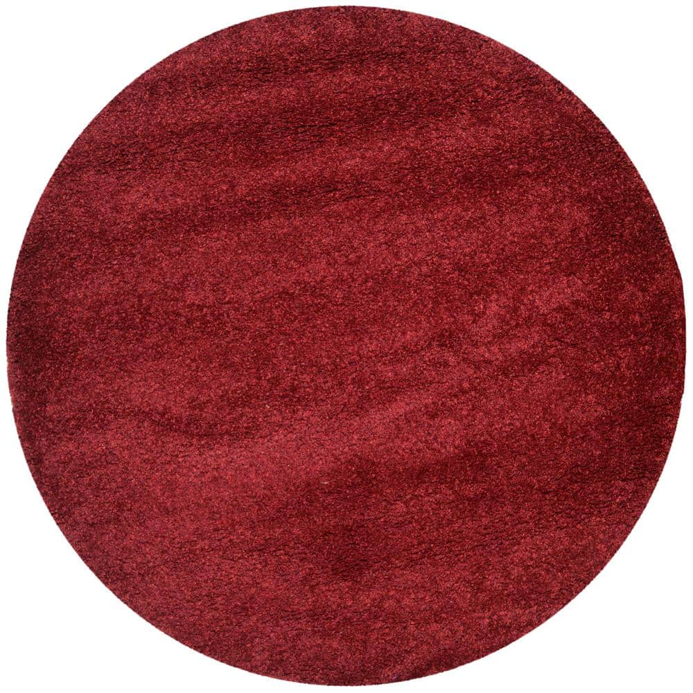 SAFAVIEH California Shag Maroon 4 ft. x 4 ft. Round Solid Area Rug ...
