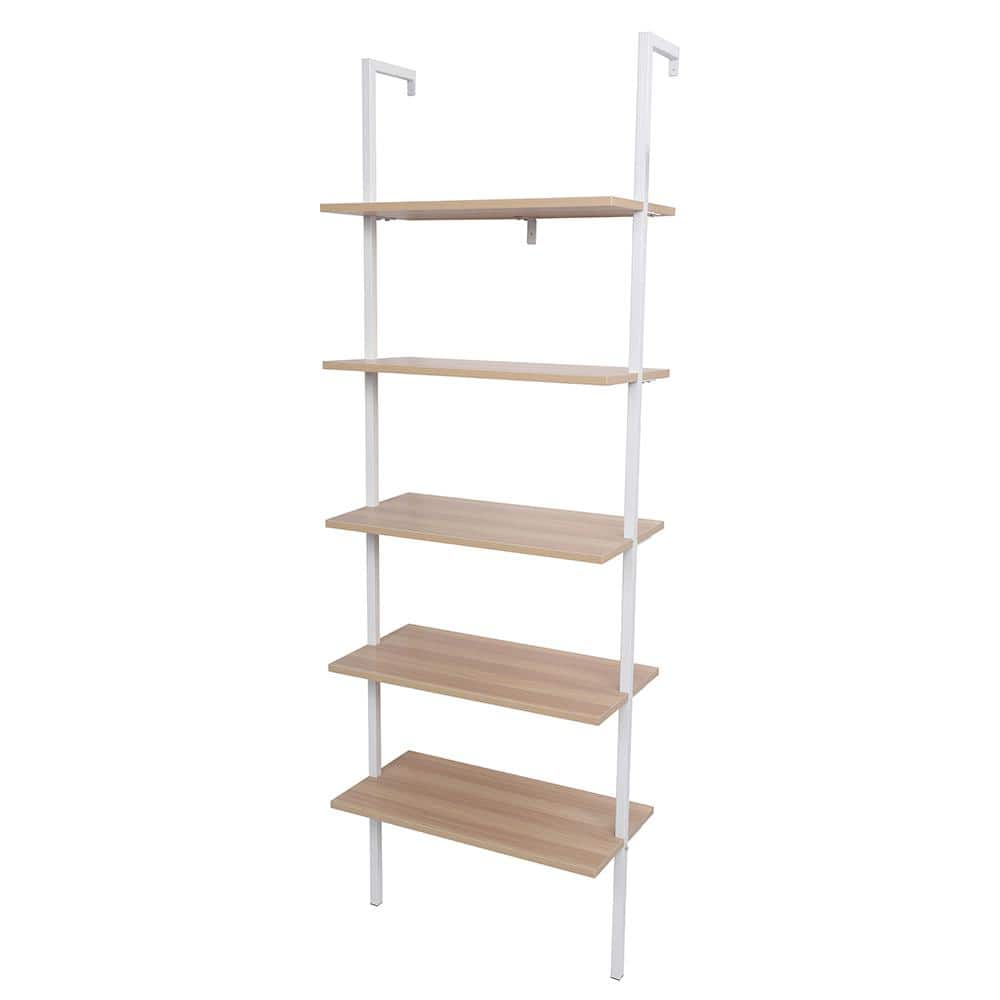 Outopee Industrial 72 in. Beige MDF 5-Shelf Standard Bookcase with ...