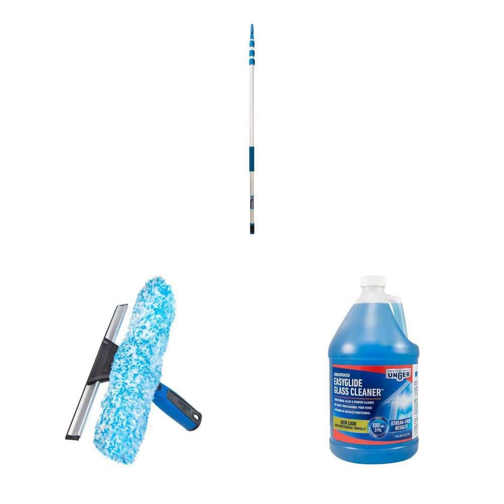 Unger 24 ft. Aluminum Telescoping Pole, 10 in. 2-in-1 Squeegee Scrubber ...
