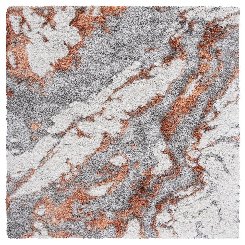SAFAVIEH Horizon Shag Gray/Rust 9 ft. x 9 ft. Abstract Marble Square ...