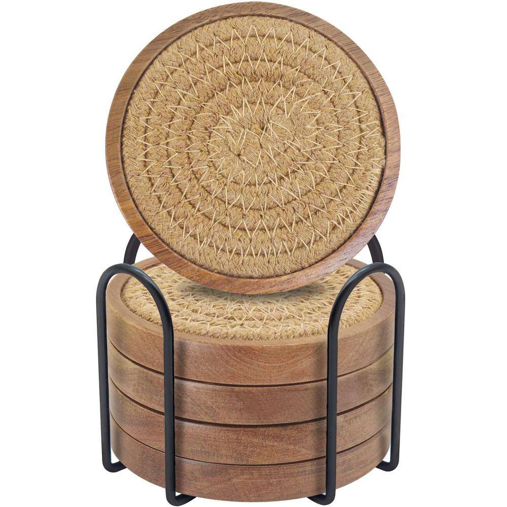 Coasters for Drinks Absorbent Sets of 5, Woven Coasters with Holder ...