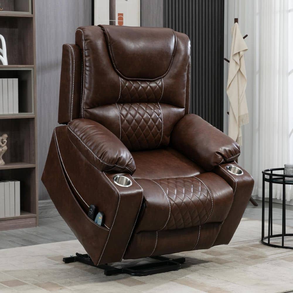 YOFE Oversized Brown Breathable Leather Electric Recliner Chair Elderly ...