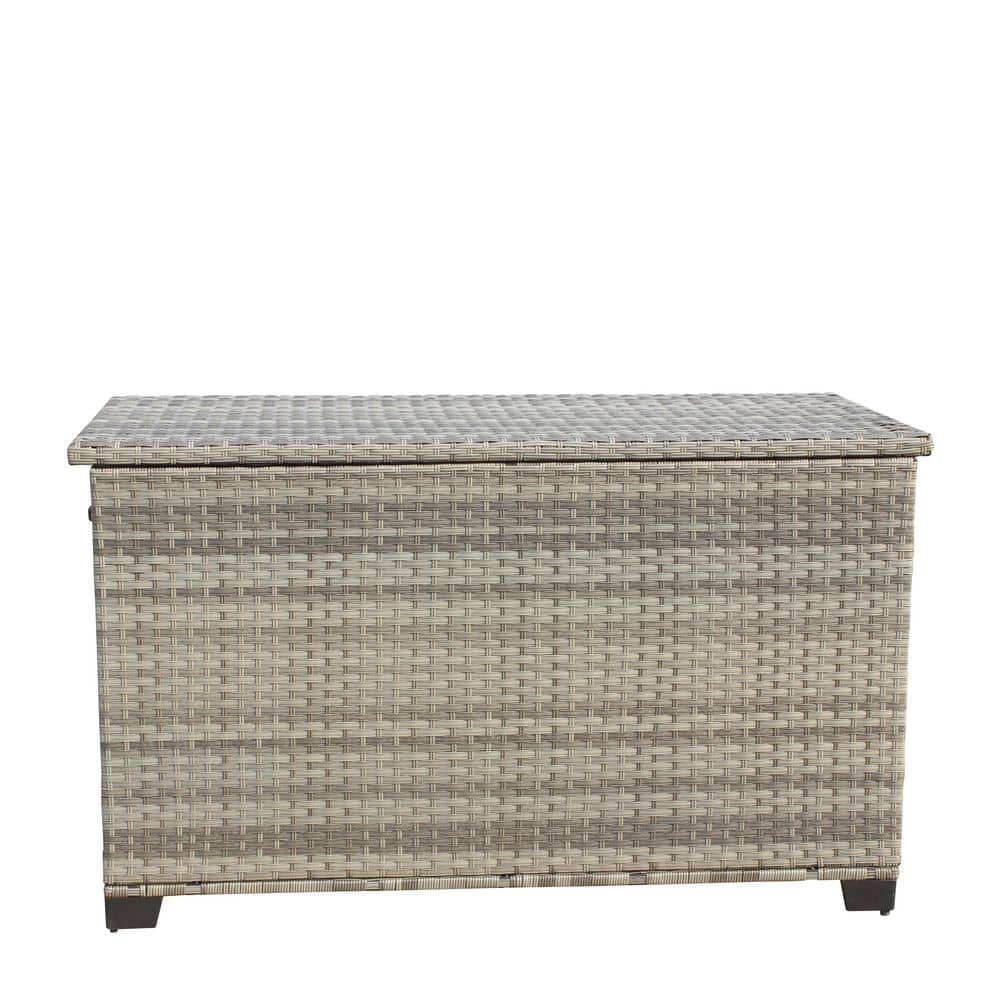148 Gal. Wicker Deck Box with Wheels, All-Weather Outdoor Storage Box ...