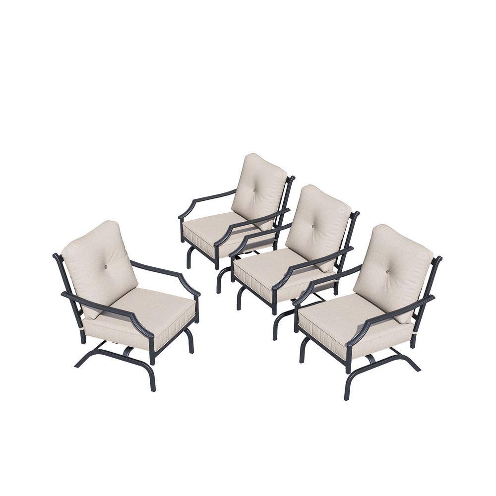 TOP HOME SPACE Rocking Metal Outdoor Dining Chair with Beige Cushions 4 ...