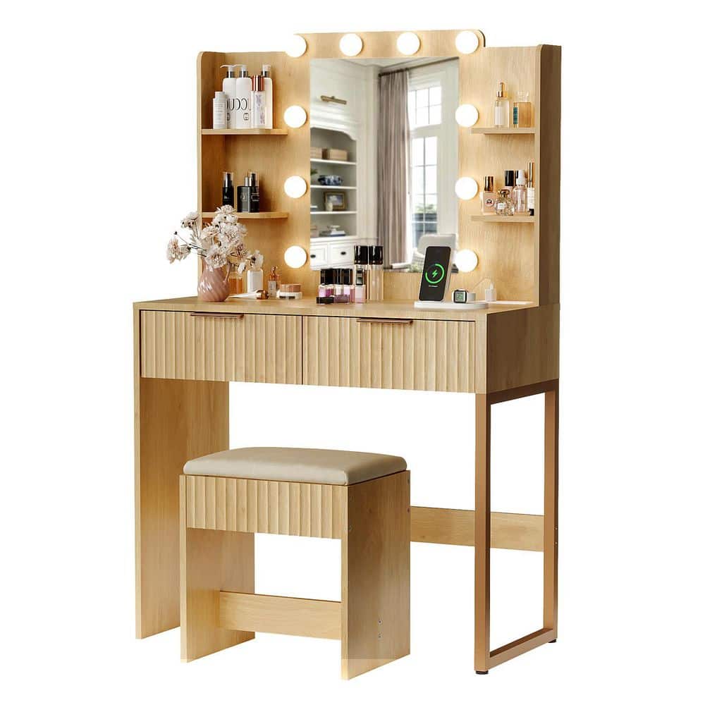 Karl home 2-piece Oak-colored Makeup Vanity Set with 10 Three-color ...