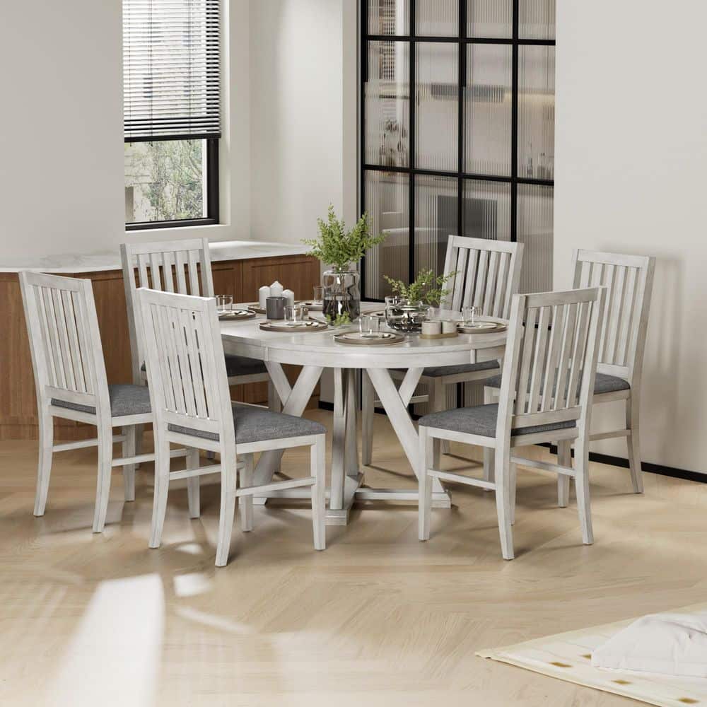 VECELO Extendable Round to Oval Dining Table Set with Cushioned Chairs ...