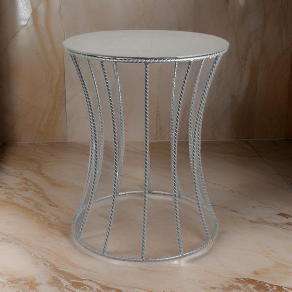 Benjara 21 in. Silver and Gray Round Metal Plant Stand with 1-Tier ...