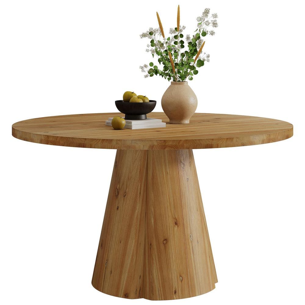 BYBLIGHT Roesler Brown Round Solid Wood 47.24 in. Pedestal Base Dining ...