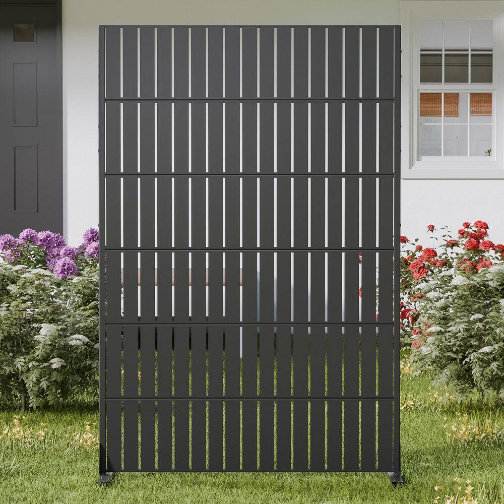 Lirago 72 in. x 47 in. Black Privacy Screen Galvanized Freestanding ...