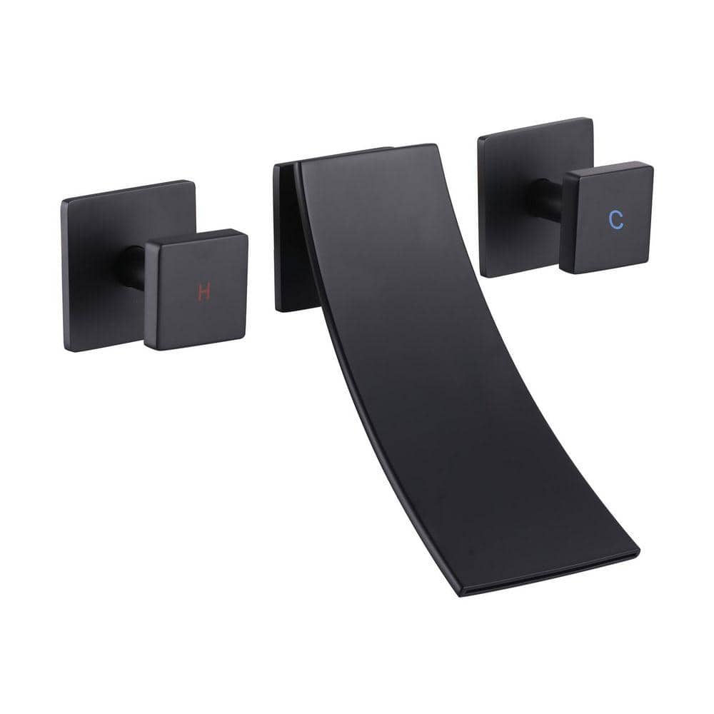 VEVETTA Waterfall 2-Handle Wall Mounted Bathroom Faucet in Matte Black ...
