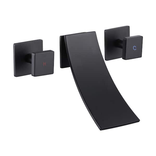 VEVETTA Waterfall 2-Handle Wall Mounted Bathroom Faucet in Matte Black ...