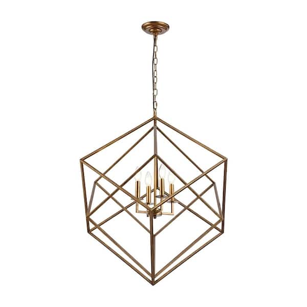 Decomus 240 -Watt 4-Light Gold Cubist Pendant Light with Cubes Shade ...