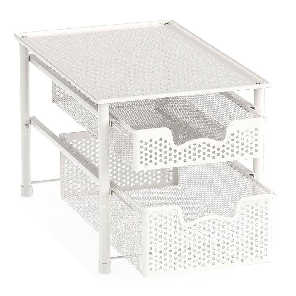White 11 in. x 12 in. Metal Modern 2-Tier Sliding Desk Organizer Drawer ...