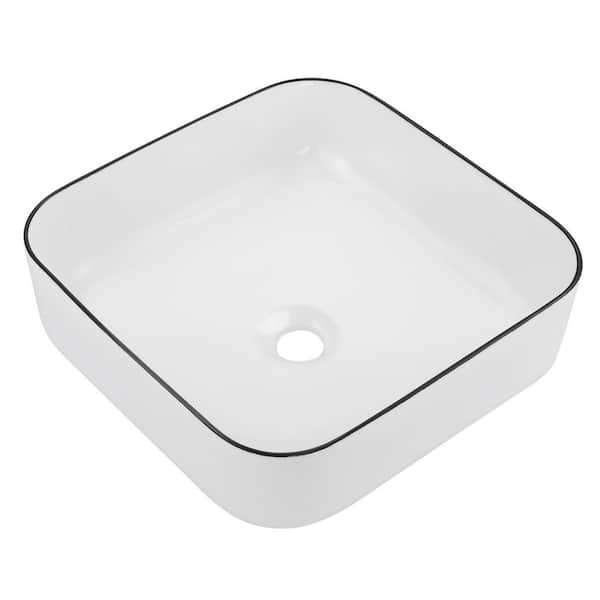 Timussi 15 in. Vessel Square Bathroom Sink in White Ceramic TILDBS59-1515W - The Home Depot