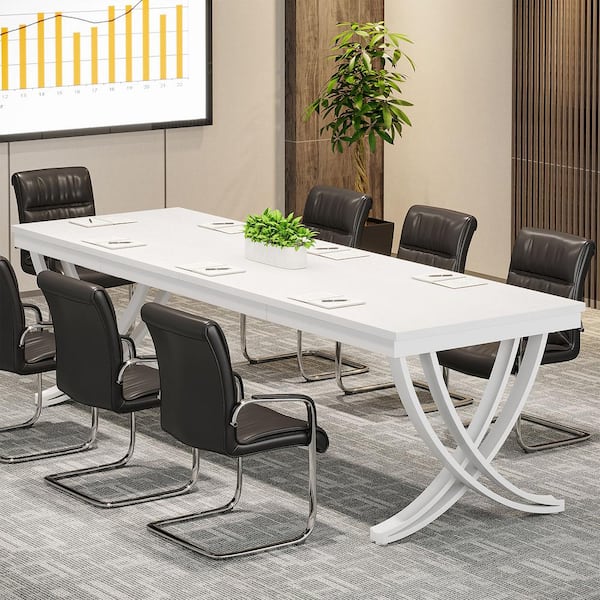 BYBLIGHT Moronia 78.7 in. Rectangular White Wooden Computer Desk ...
