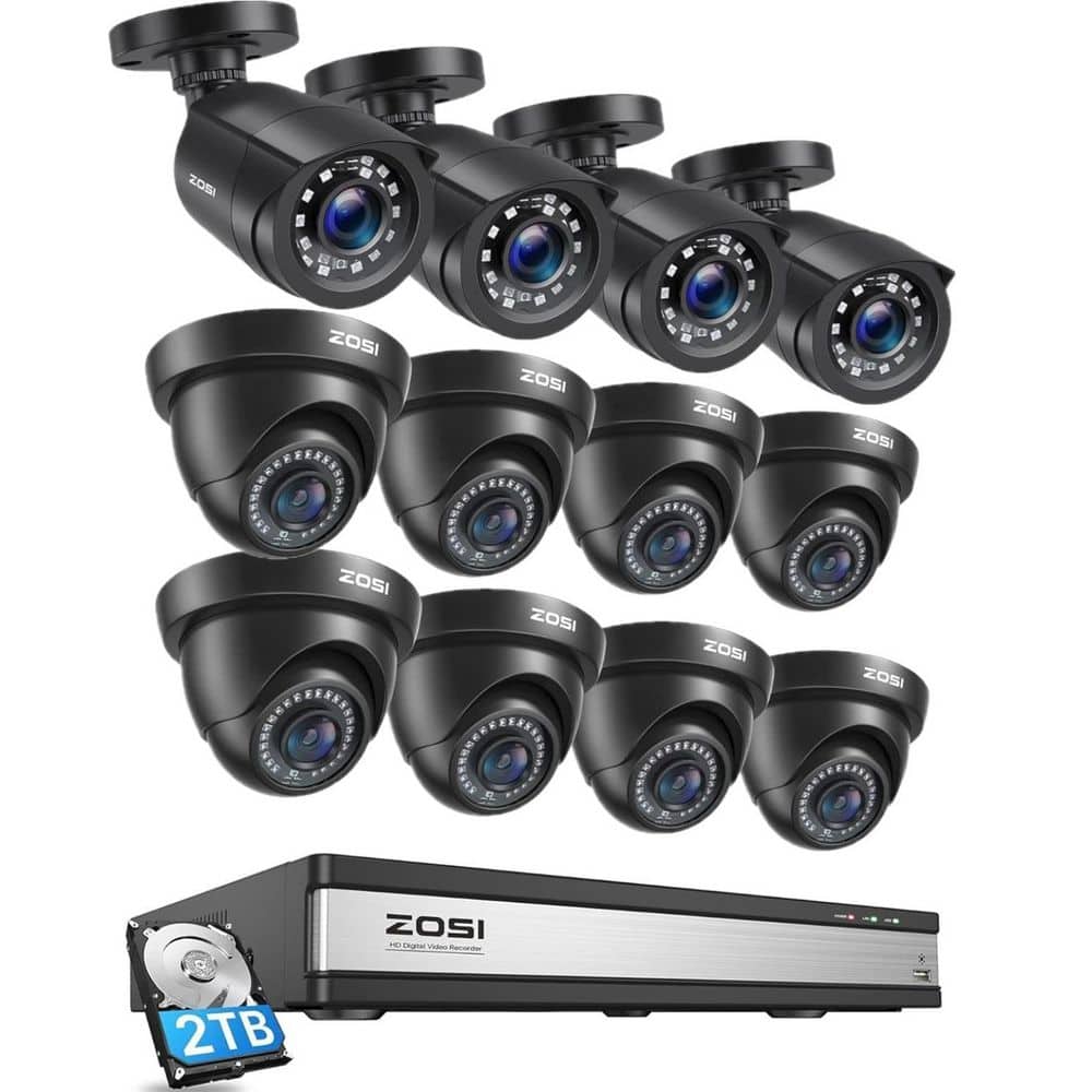 ZOSI 16-Channel 1080P Wired 2TB DVR Security Camera System with 4 ...