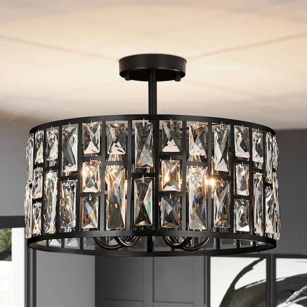 RRTYO Emily 16.9 in. 5-Light Industrial Vintage Black Finish Crystal ...