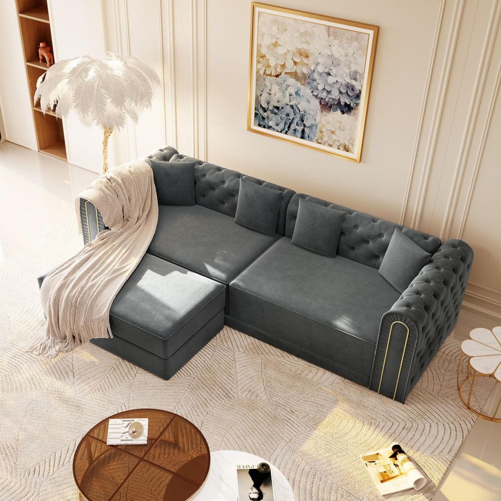 Harper & Bright Designs 90.6 in. Dark Gray Velvet King Size Convertible ...