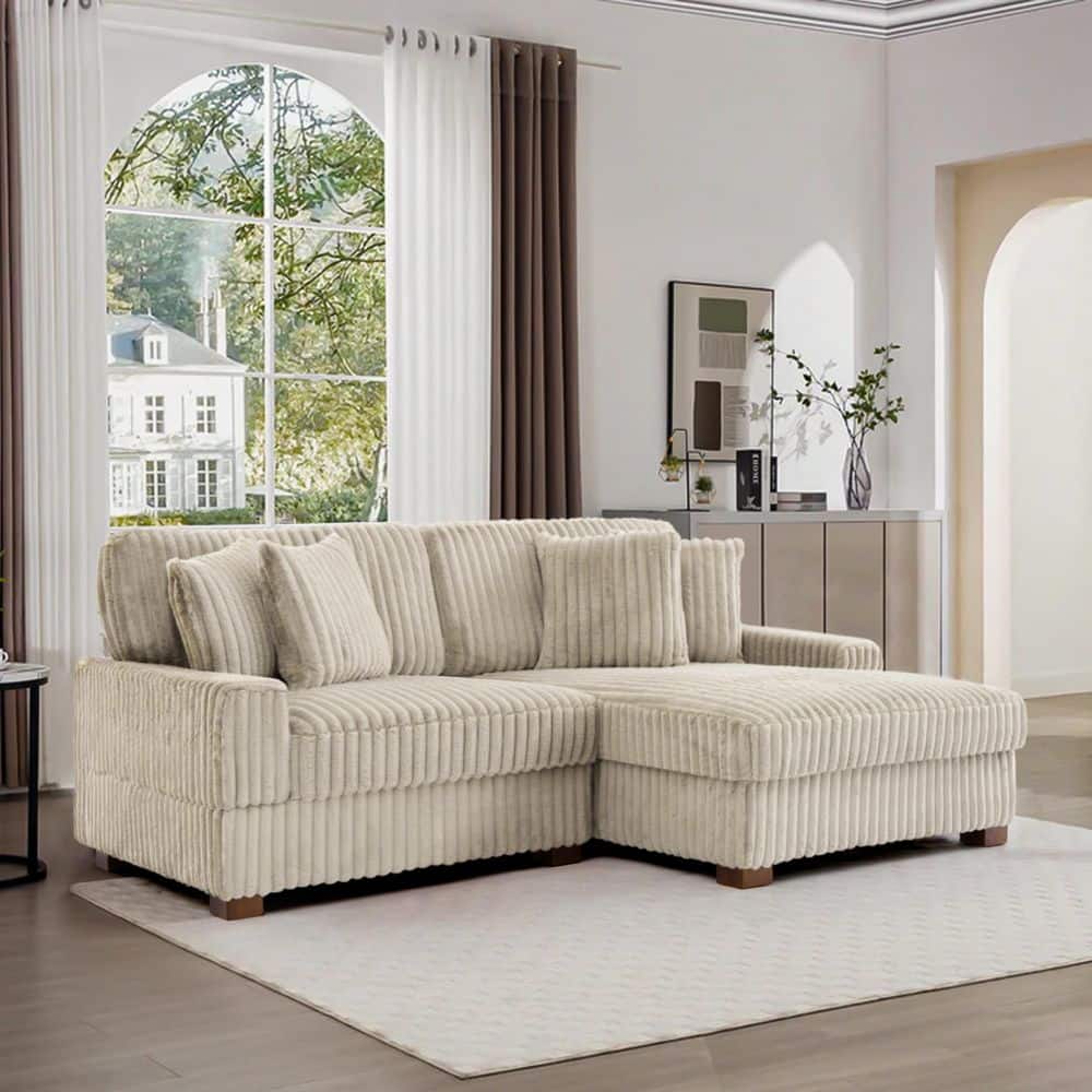 Uixe 82 in. W Square Arm 2-Piece Faux Rabbit Fur Polyester L-Shaped ...