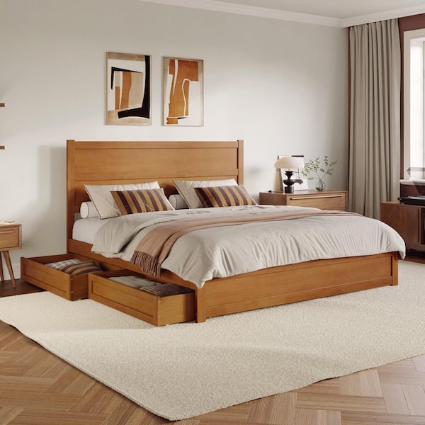 AFI Aveline Light Toffee Natural Bronze Wood Frame King Platform Bed ...