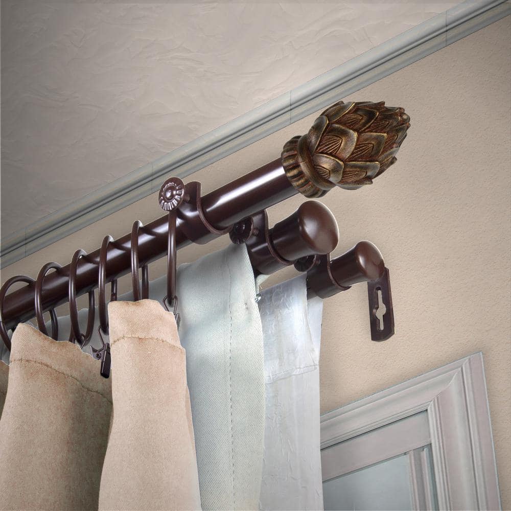 EMOH 13/16" Dia Adjustable 66" to 120" Triple Curtain Rod in Cocoa with ...