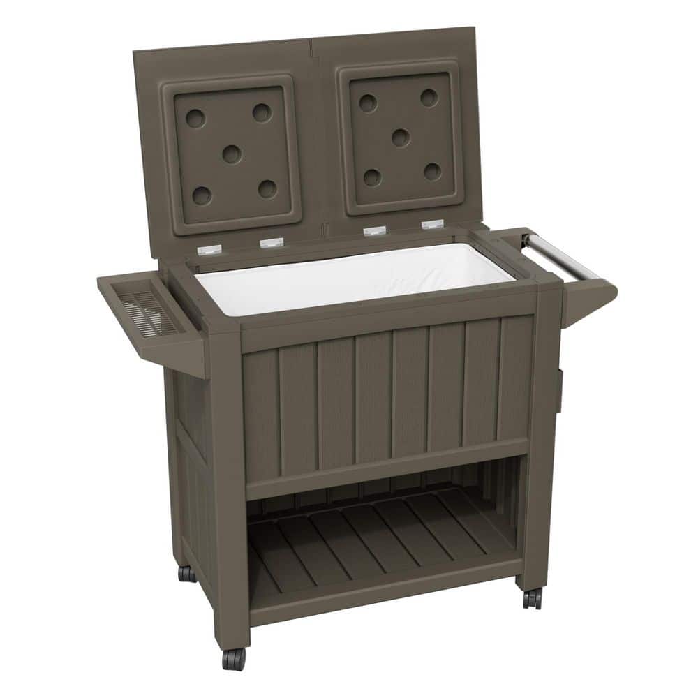 Poteban 84 qt. Large Capacity Patio Rolling Cooler in Brown with Wheels ...