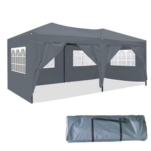 Amucolo 10 ft. x 20 ft. Gray Heavy Duty Awnin Pop Up Gazebo Party ...